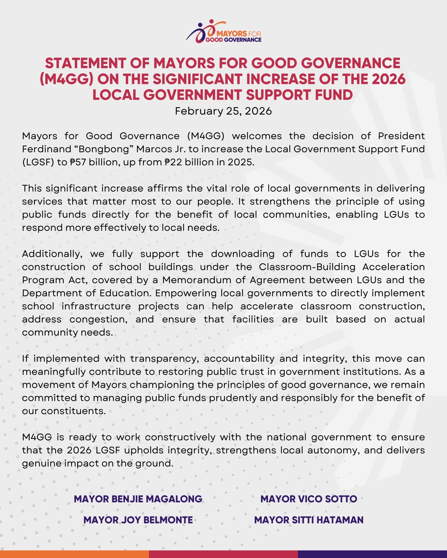 STATEMENT OF MAYORS FOR GOOD... - Mayors for Good Governance | Facebook