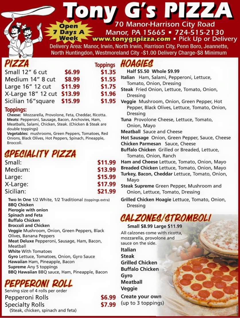 Tony Gs Pizza Check Out Our New Menu We Are Now Open