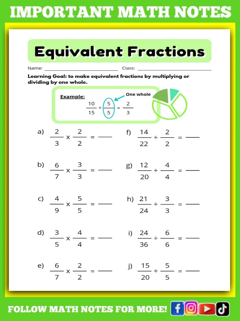 Math - Equivalent Fractions Math Notes | Facebook
