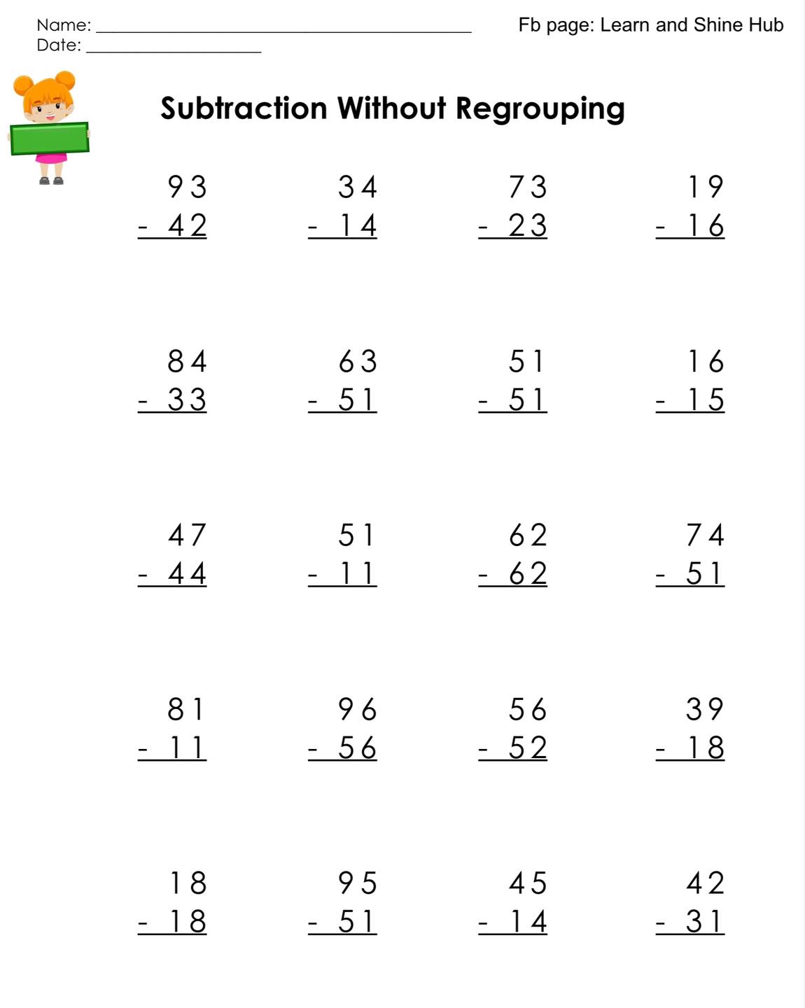 Learn - Subtraction Without Regrouping Practice! Perfect for young ...