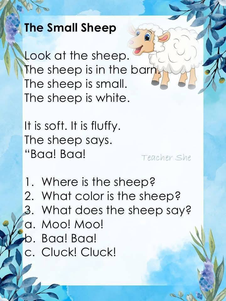Simple Reading Comprehension🩷 - Teacher Sheila's Corner | Facebook