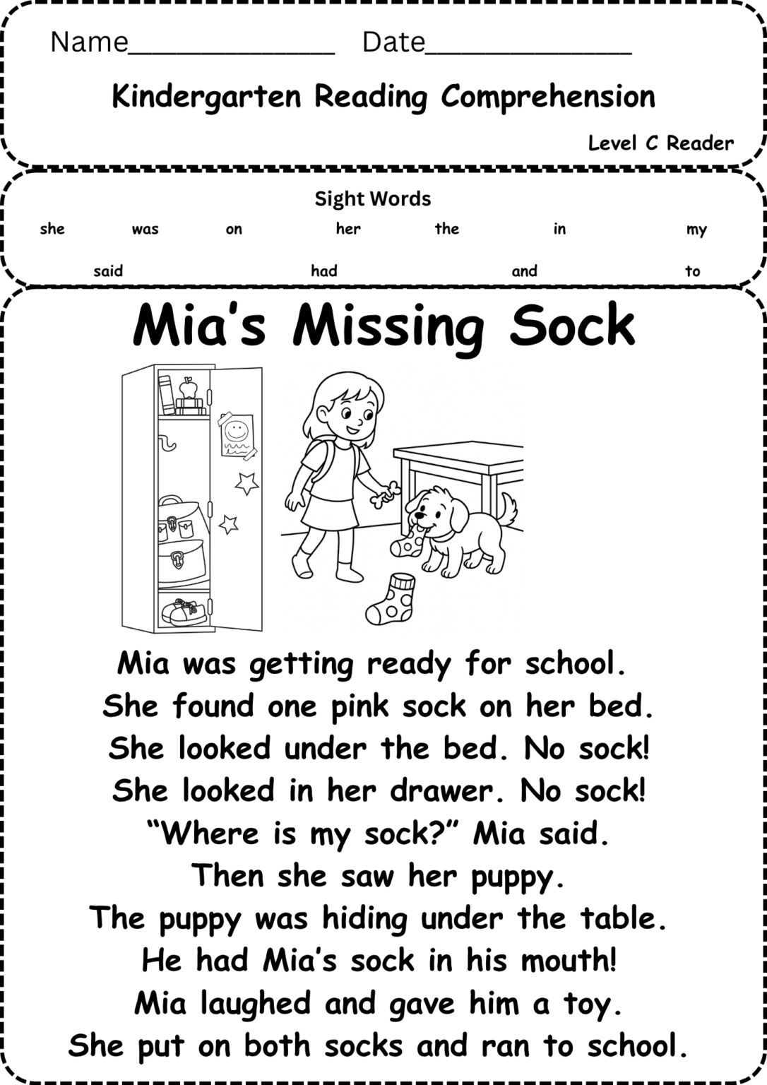 Reading Comprehension For Kindergarten Worksheets Reading