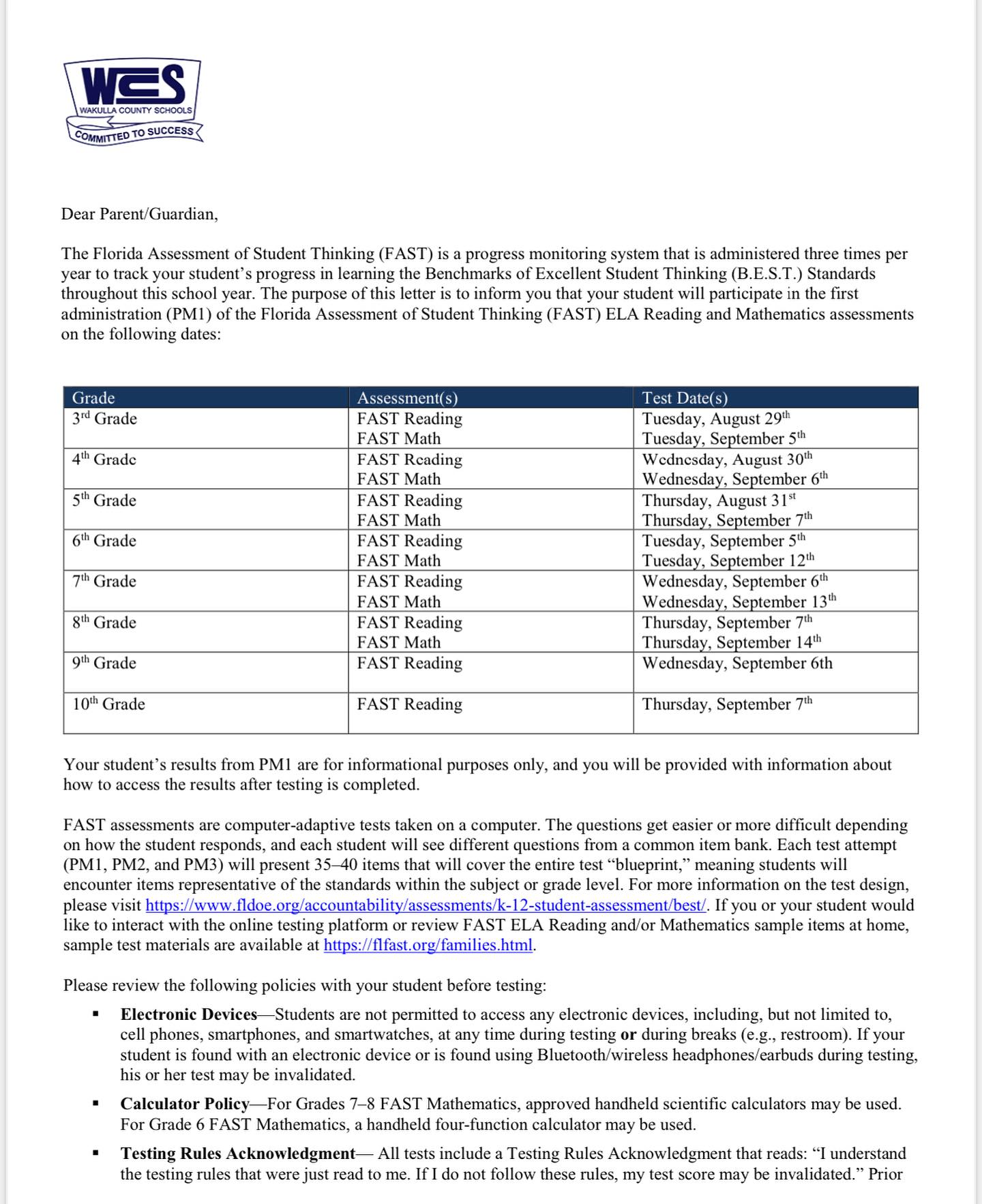 The Florida Assessment of Student... - Wakulla High School
