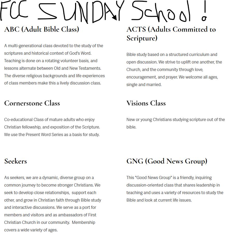 First Christian Church Adult Sunday School Fellowship and Discipleship ...