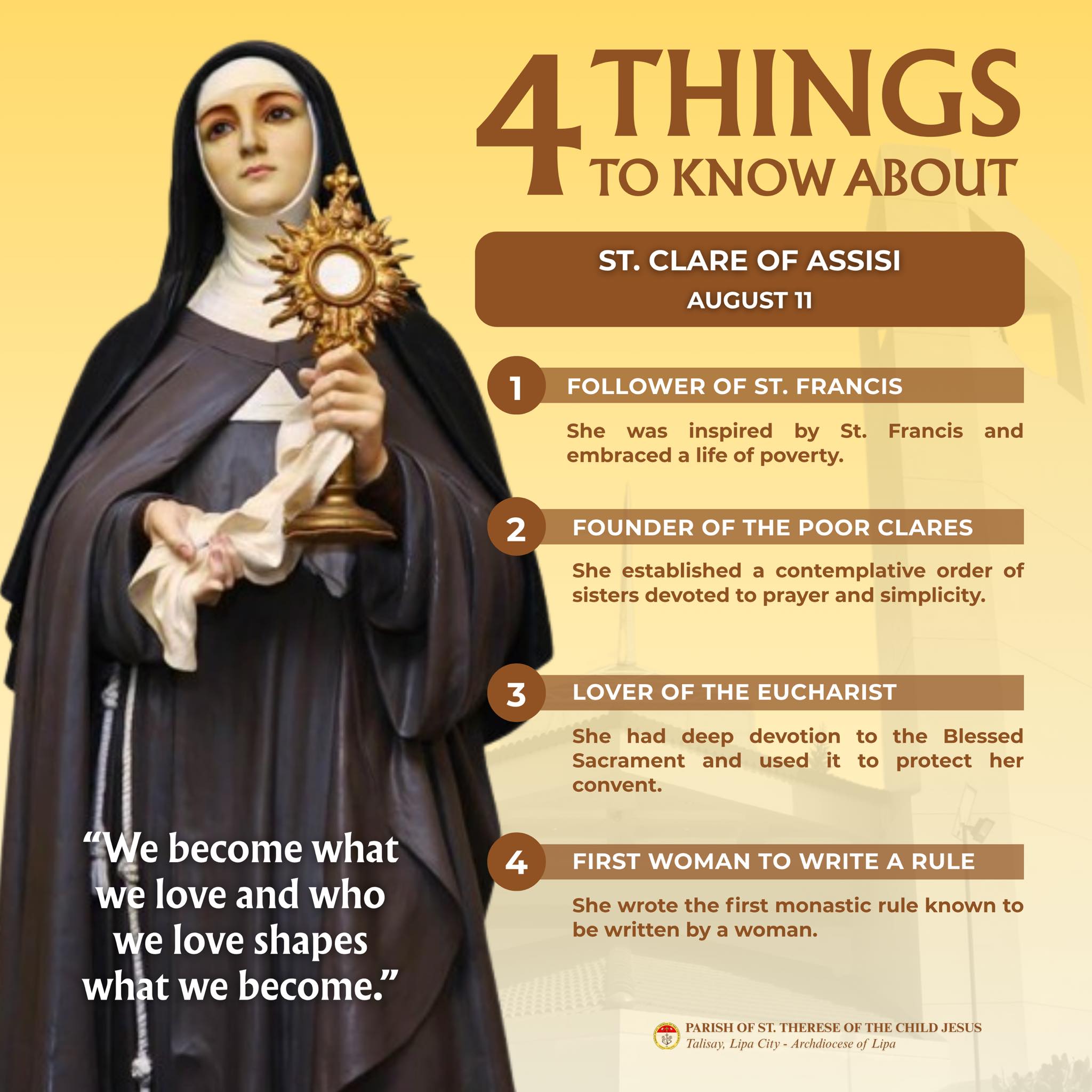 St. - August 11 || St. Clare Prayer to St. Clare of Assisi O glorious ...