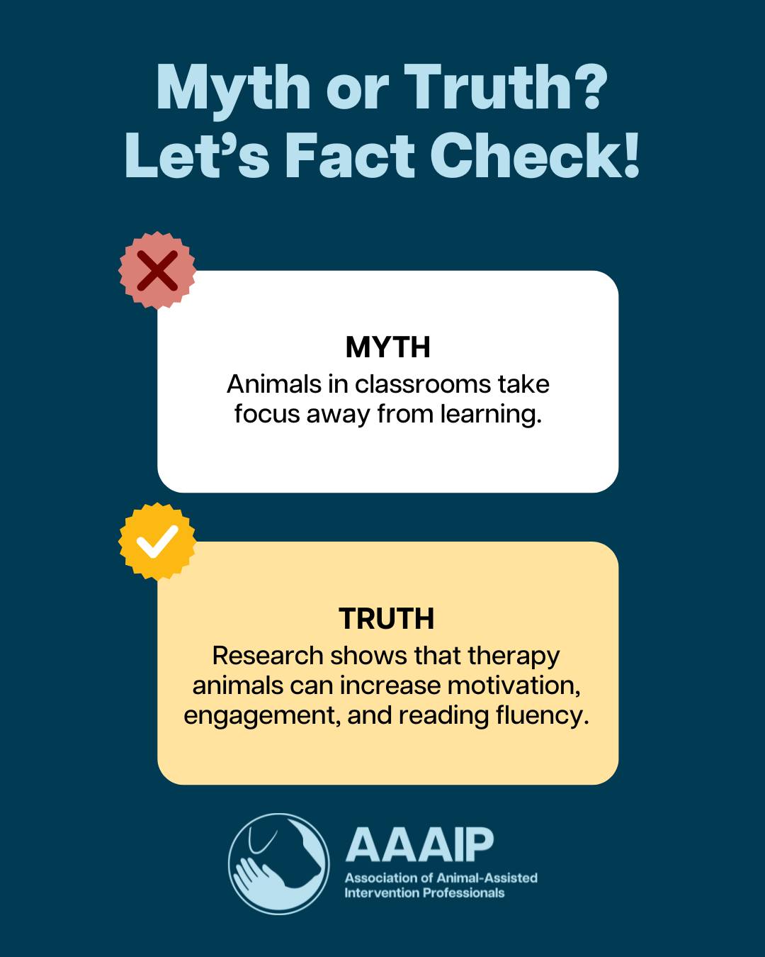 Association - Myth or fact? Therapy animals distract students. Myth ...