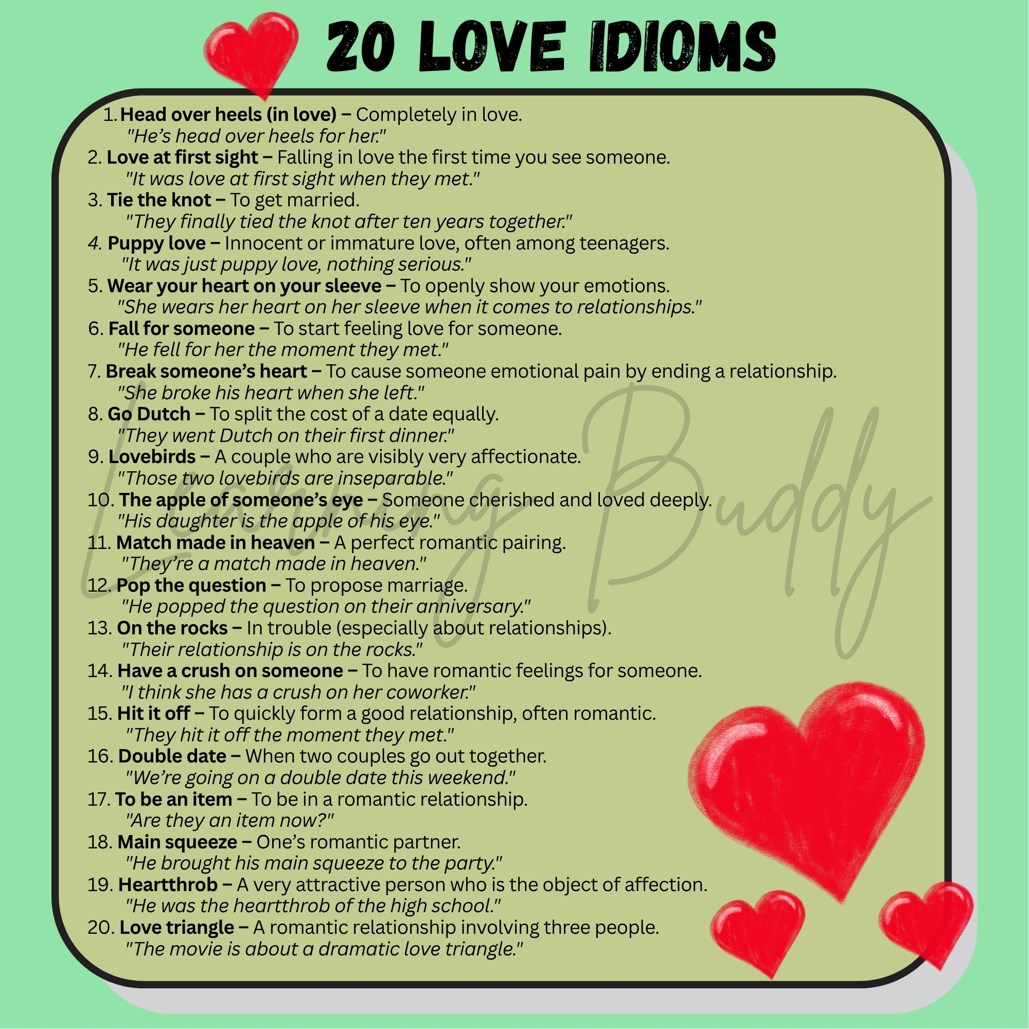 Learning - 20 Love Idioms 💖 #learningbuddy #love #loveidioms # ...