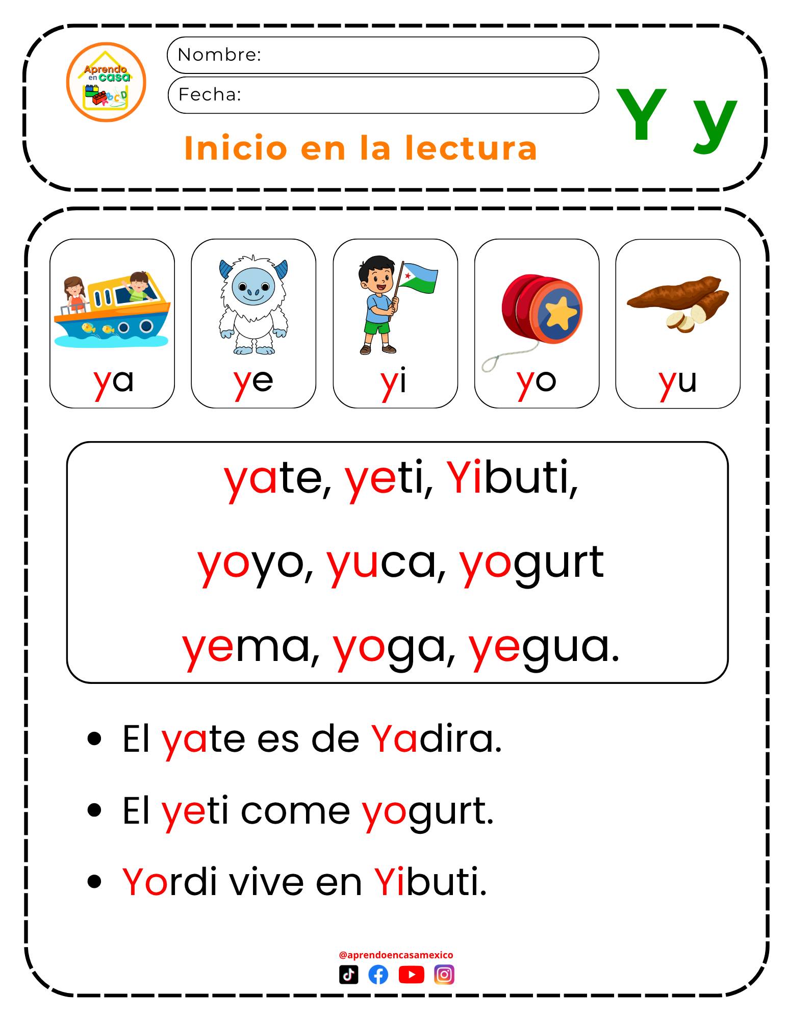 Aprendo - 🌟Lectura con la letra "Y" y sus sílabas ya, ye, yo, yu, para ...