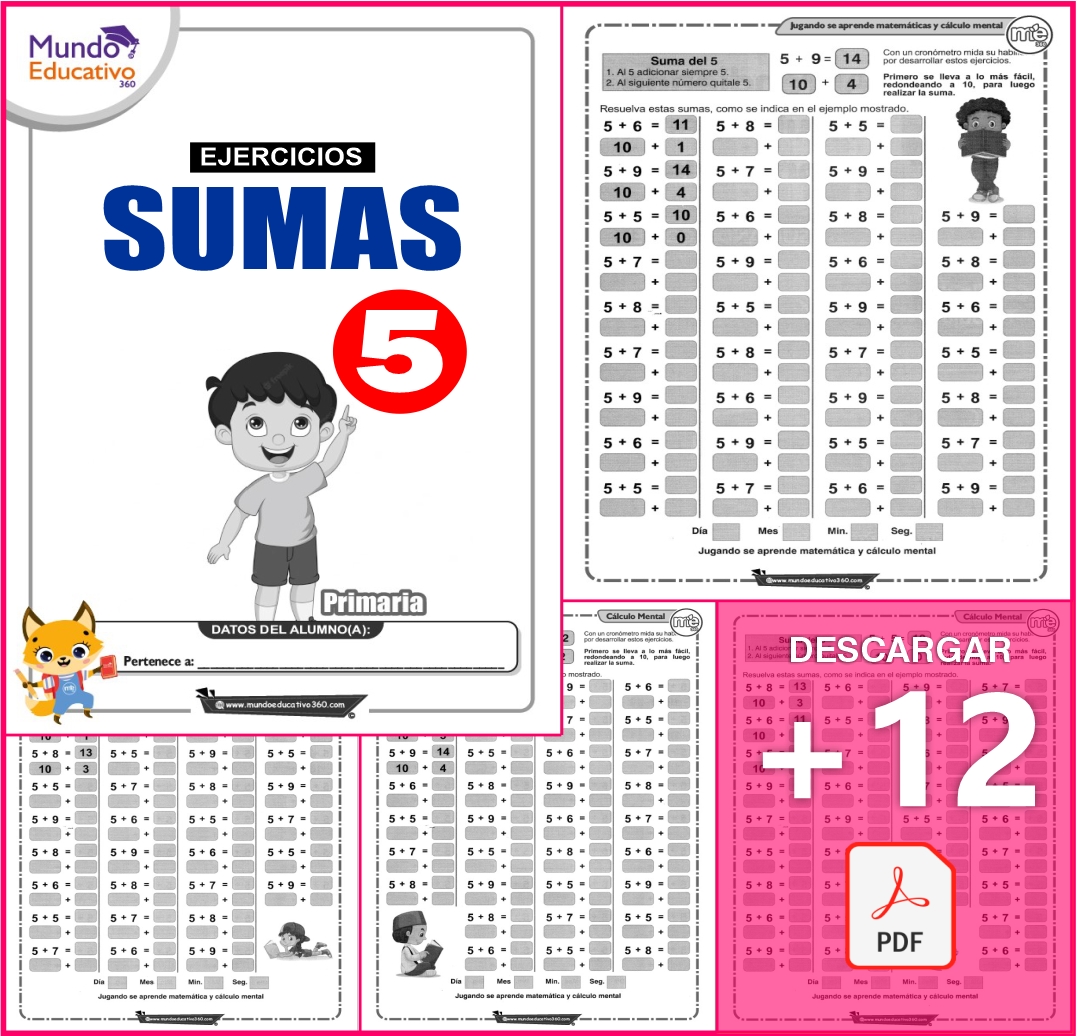 Mundo - Ejercicios de SUMAS del 5 "Cálculo Mental" Primaria📒 ️Descarga ...