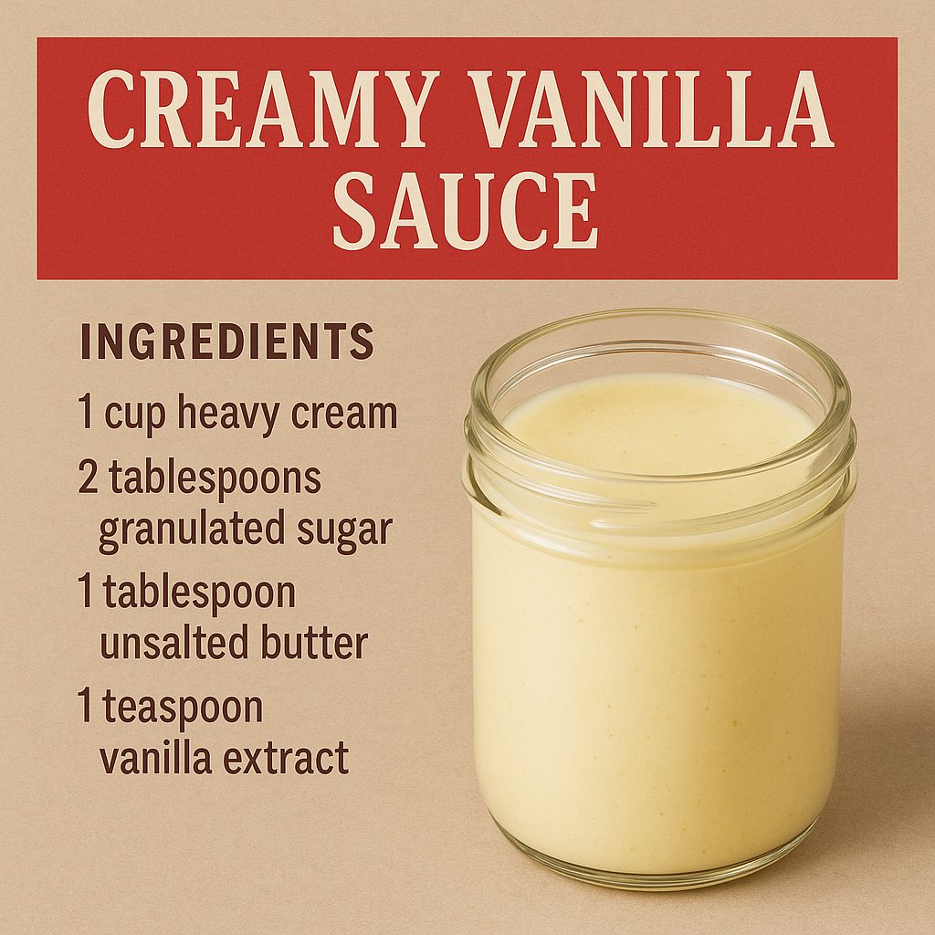 Our Creamy Vanilla Sauce Ingredients • 1 Cup Heavy Cream • 2