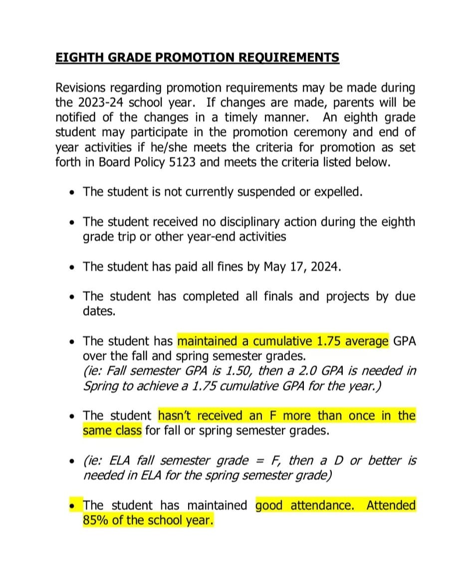 Attached are the promotion requirements for 8th grade students. All ...