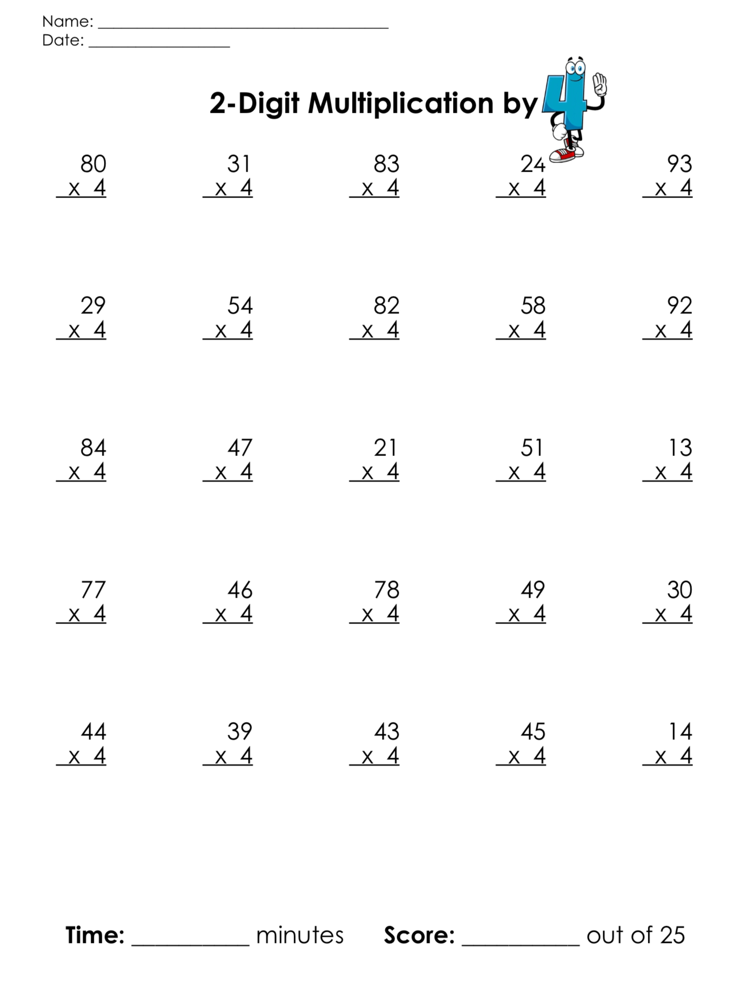 Learn - 2-Digit Multiplication by 4 Build confidence and speed with ...