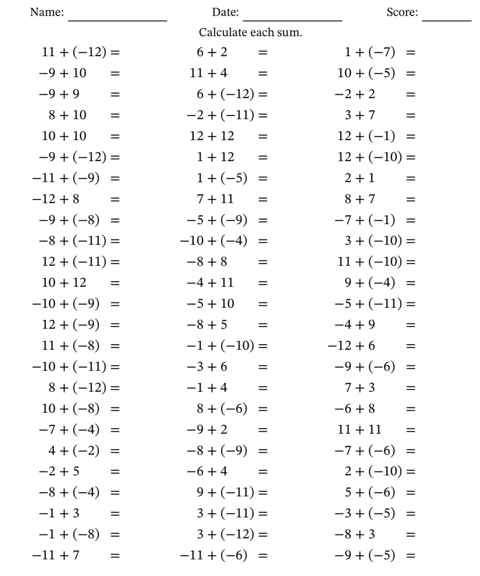 Learn - Integer Addition Practice Give students plenty of practice ...