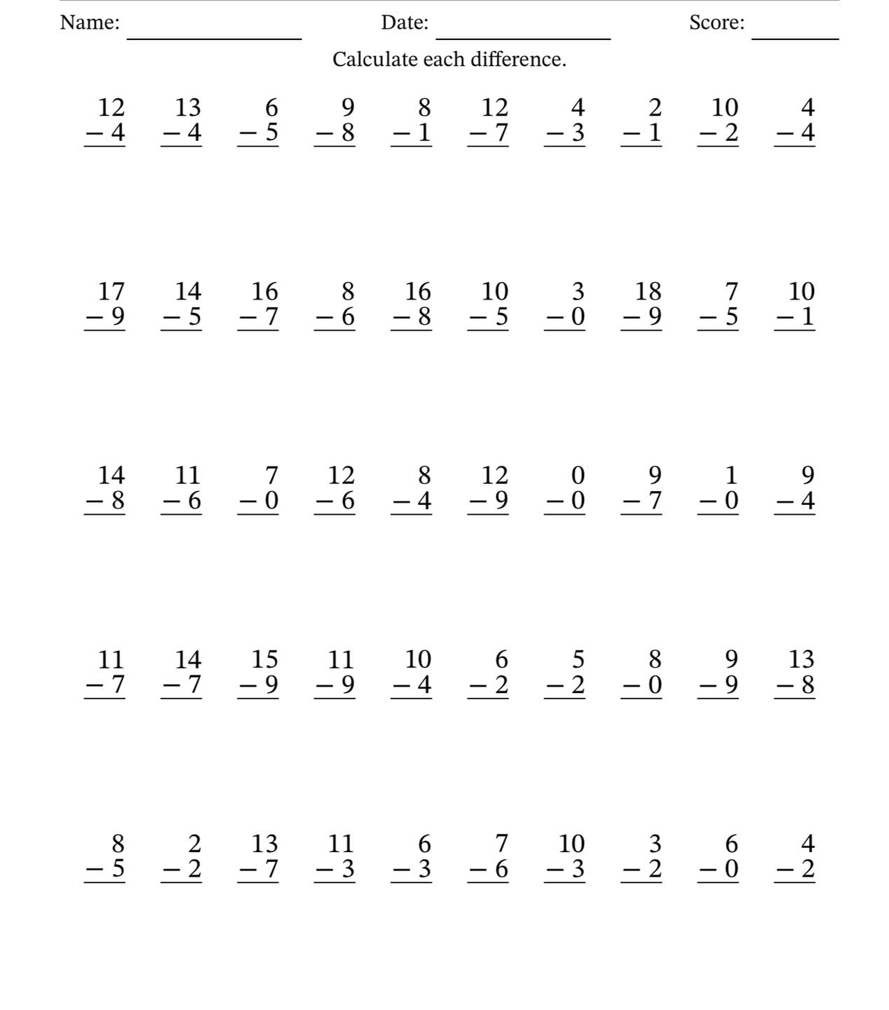 Learn - Subtraction Practice Build speed and accuracy by calculating ...