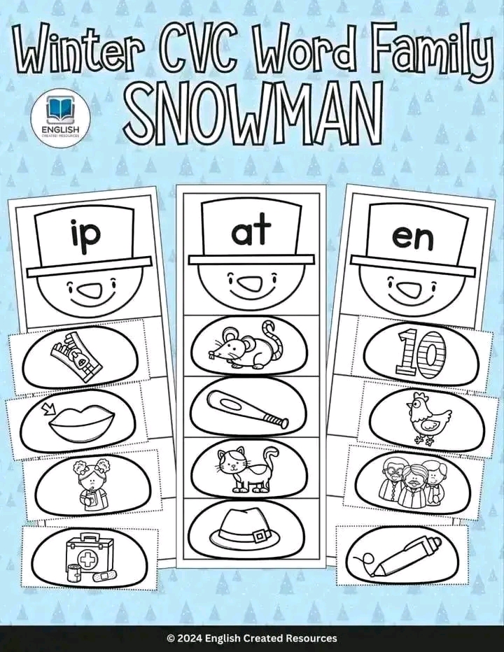 Kindergarten Teachers Ⓡ | # Freebie. Snowman CVC Word Family | Facebook