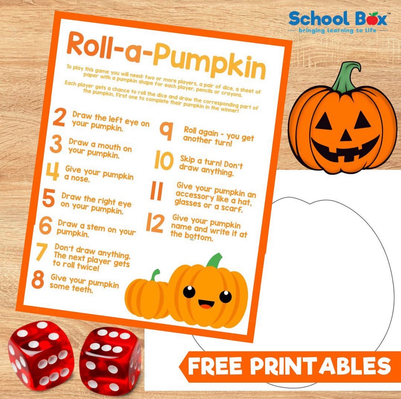 The School Box, Inc. - Roll into fall fun with our FREE Roll-a-Pumpkin ...