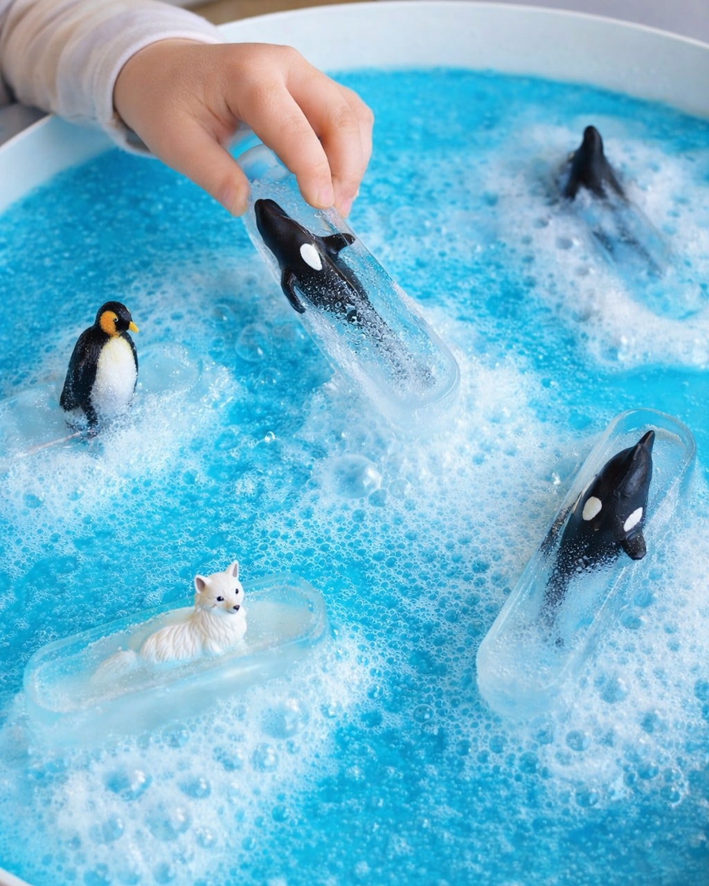 Nurturing - ️ Winter fizzy play idea ️ Fill a tray with vinegar and ...