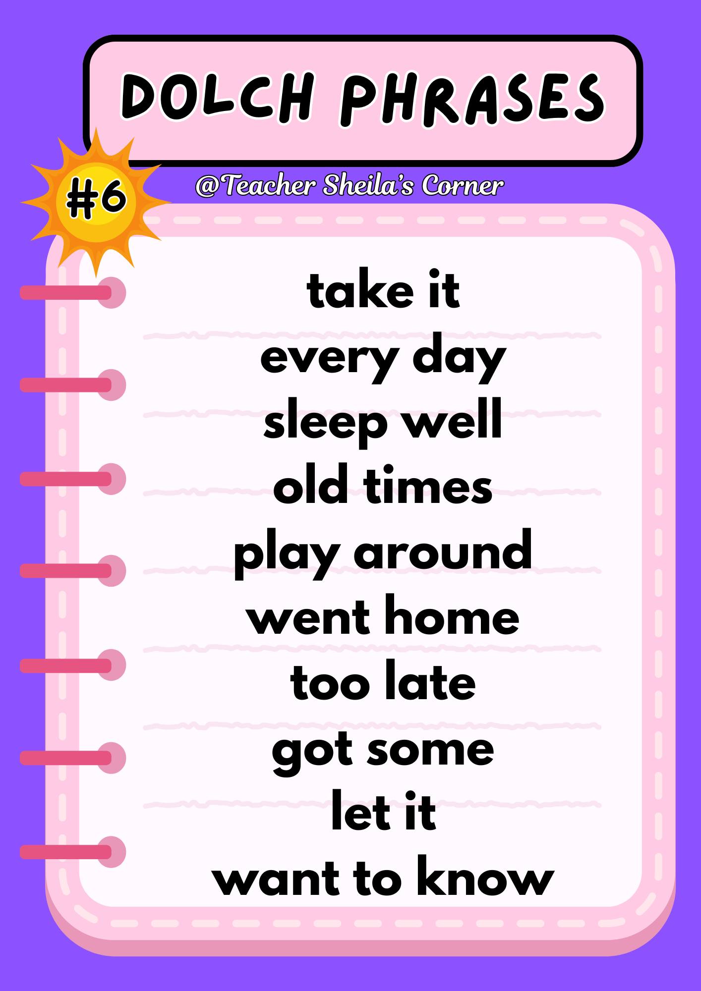 Dolch Phrases 😊 MORE of these in... - Teacher Sheila's Corner | Facebook