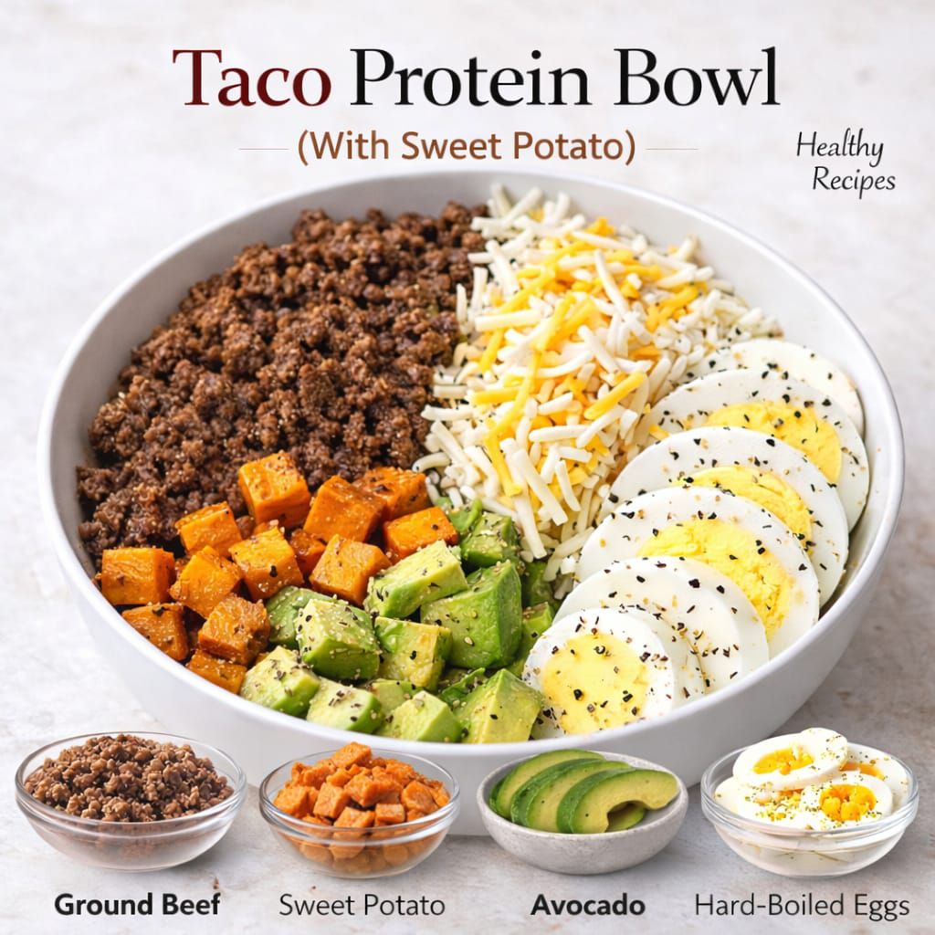 Healthy - 🥑🍠 Taco Protein Bowl (With Sweet Potato) 🛒 Ingredients (2 ...