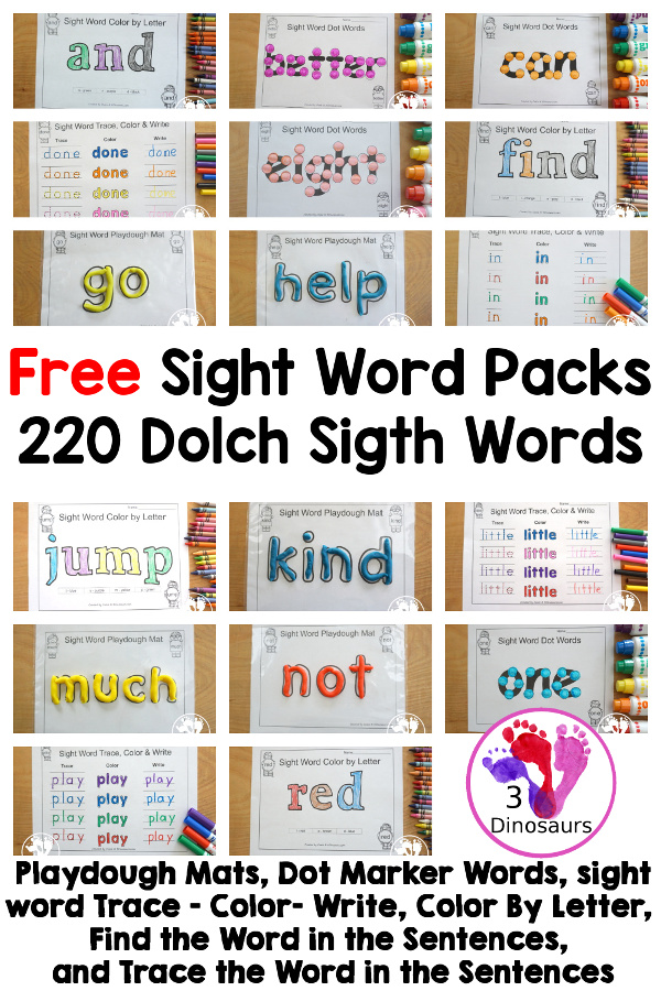 3 Dinosaurs - Free Sight Word Packs For Dolch Sight Words... | Facebook