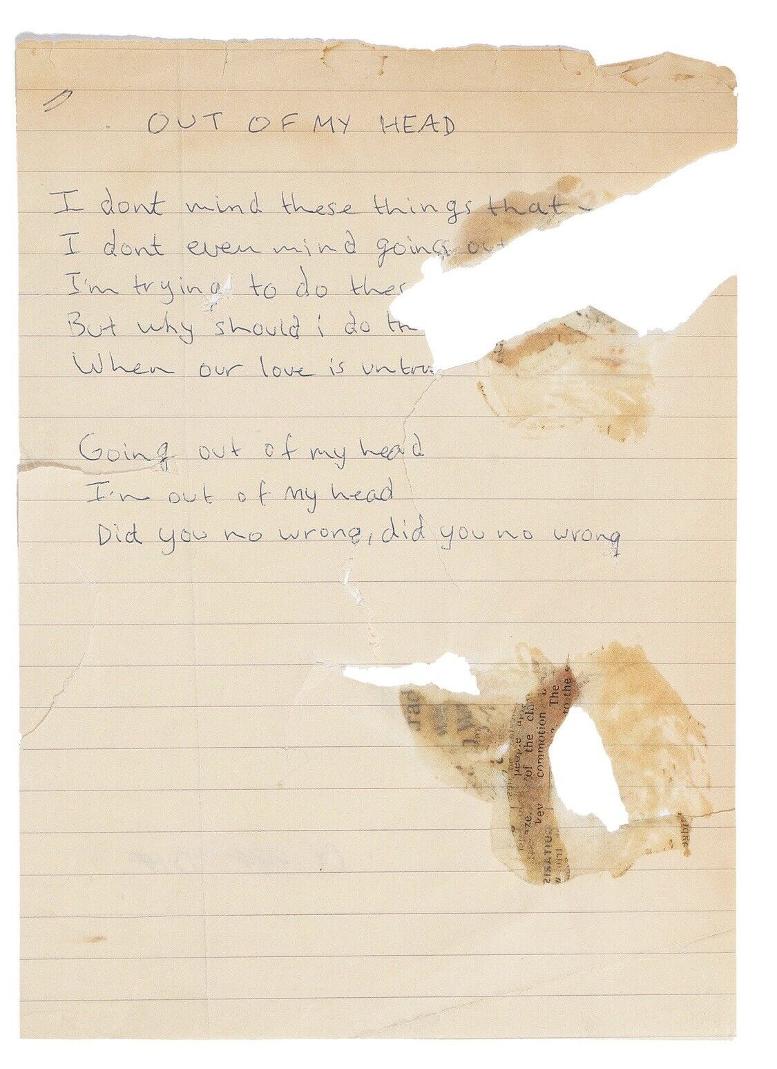 1975 Handwritten Lyrics For Sex Pistols Photo Archive 4603