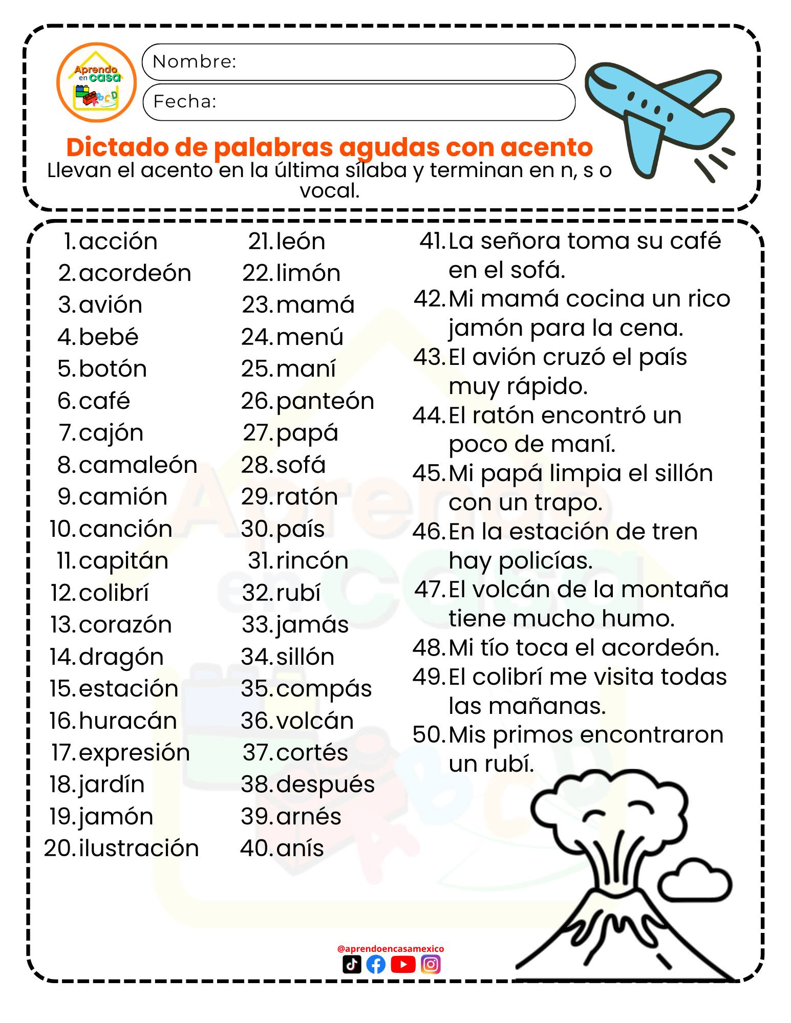 ⭐Dictado de palabras agudas con acento.... - Aprendo en casa | Facebook