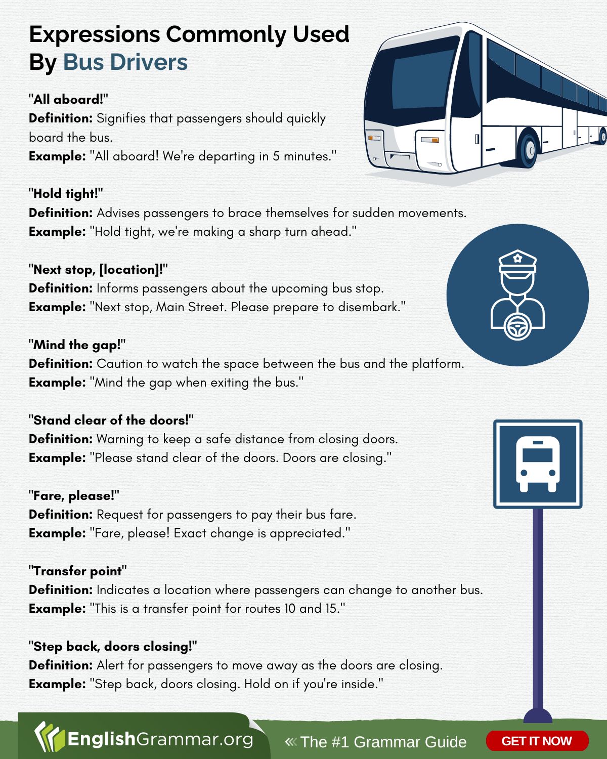 English Grammar - Expressions Commonly Used By Bus Drivers