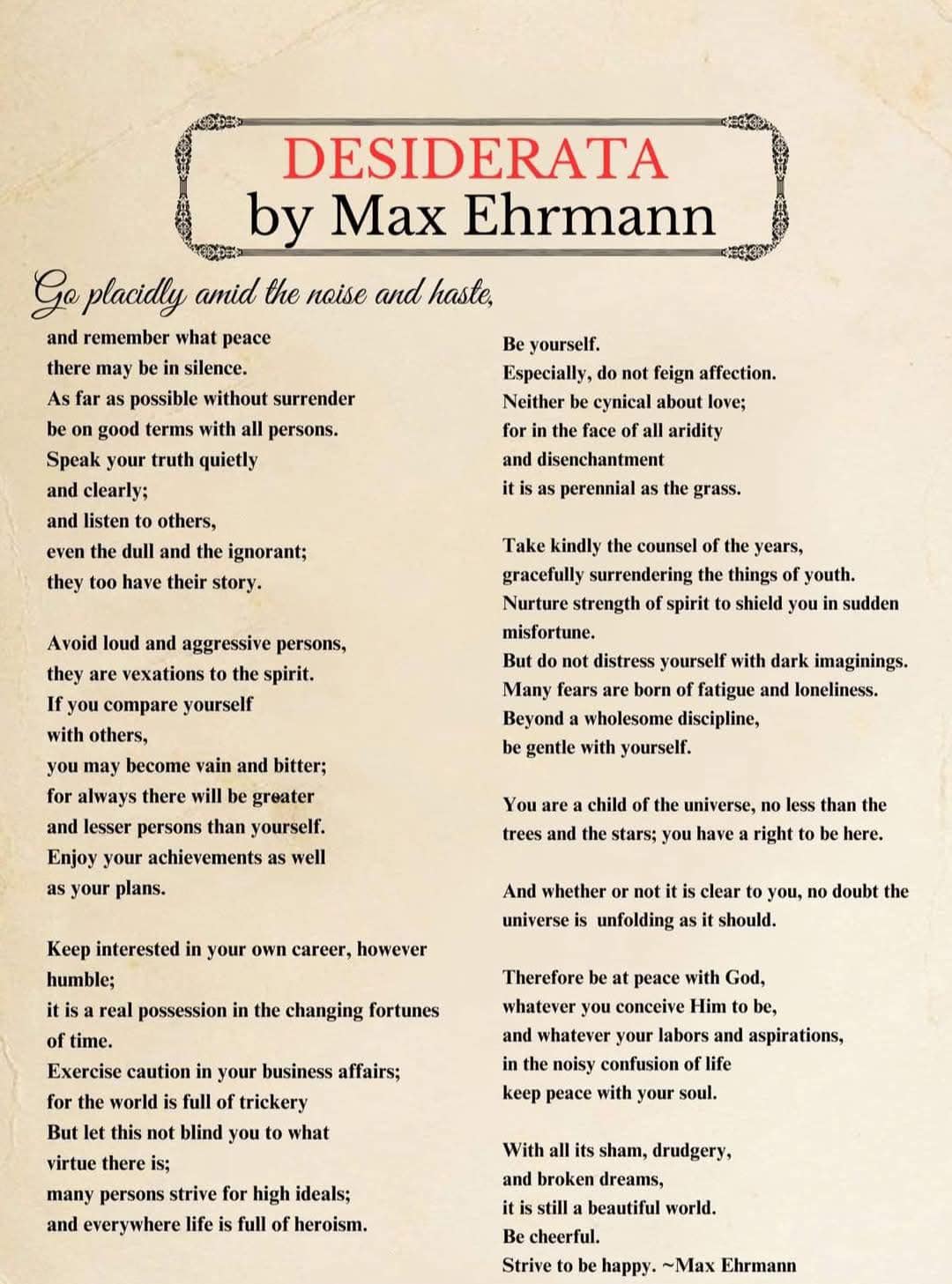 @Desiderata by Max Ehrmann - English Literature & Linguistics | Facebook