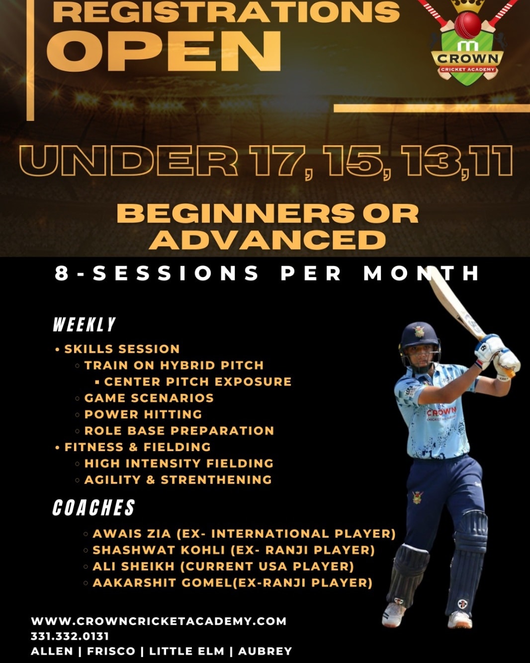 🏏 CRICKET REGISTRATIONS NOW... - Crown Cricket Academy USA | Facebook