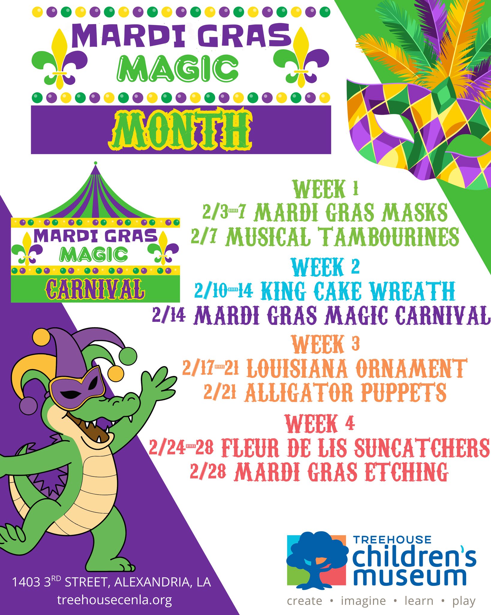 💜💚💛 Mardi Gras Magic Month... - Treehouse Children's Museum | Facebook