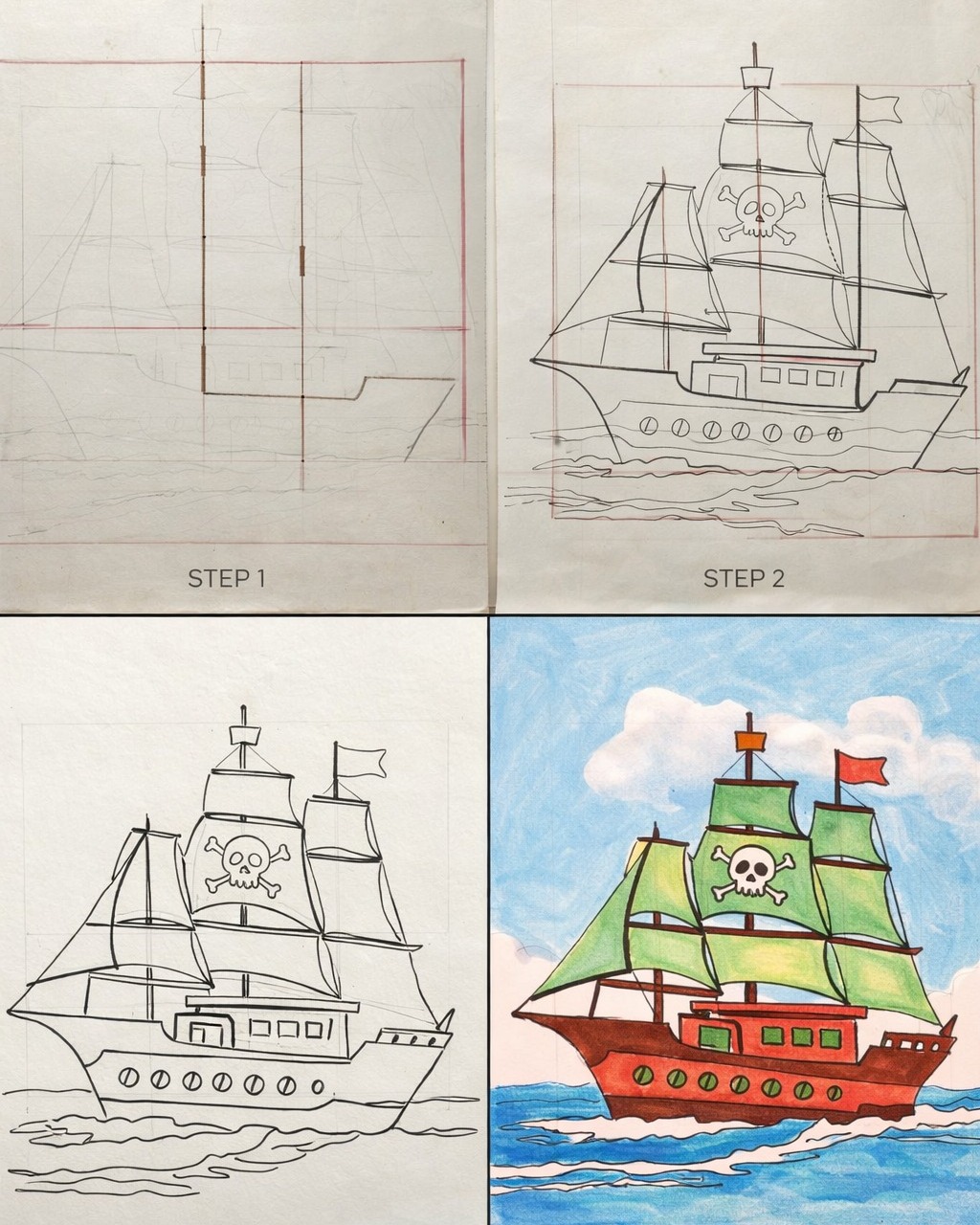 Drawing123 - How to Draw a Pirate Ship Step by Step for Kids⛵️ Tutorial ...