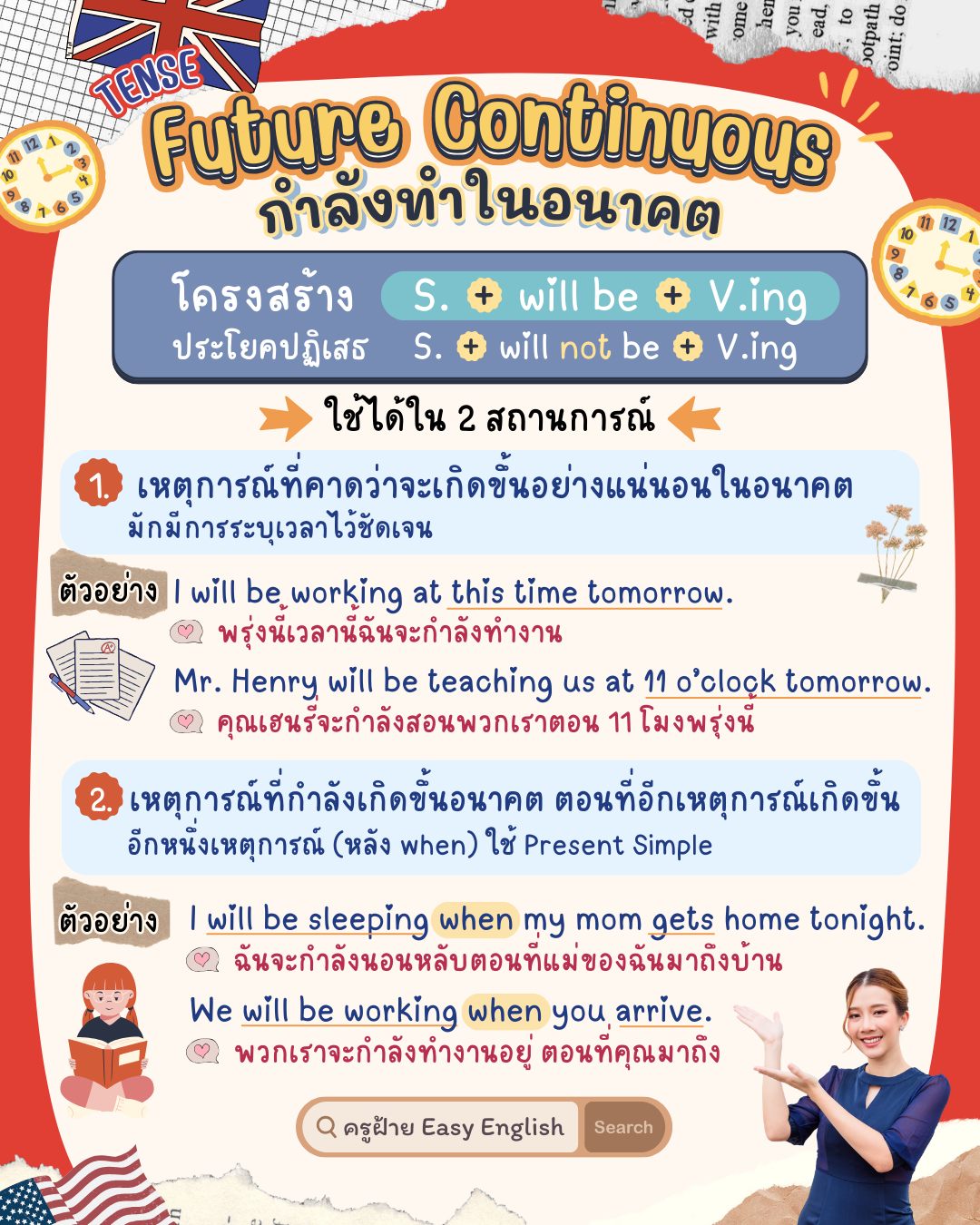 Future Continuous tense ใช้ยังไง ️... - ครูฝ้าย Easy English | Facebook
