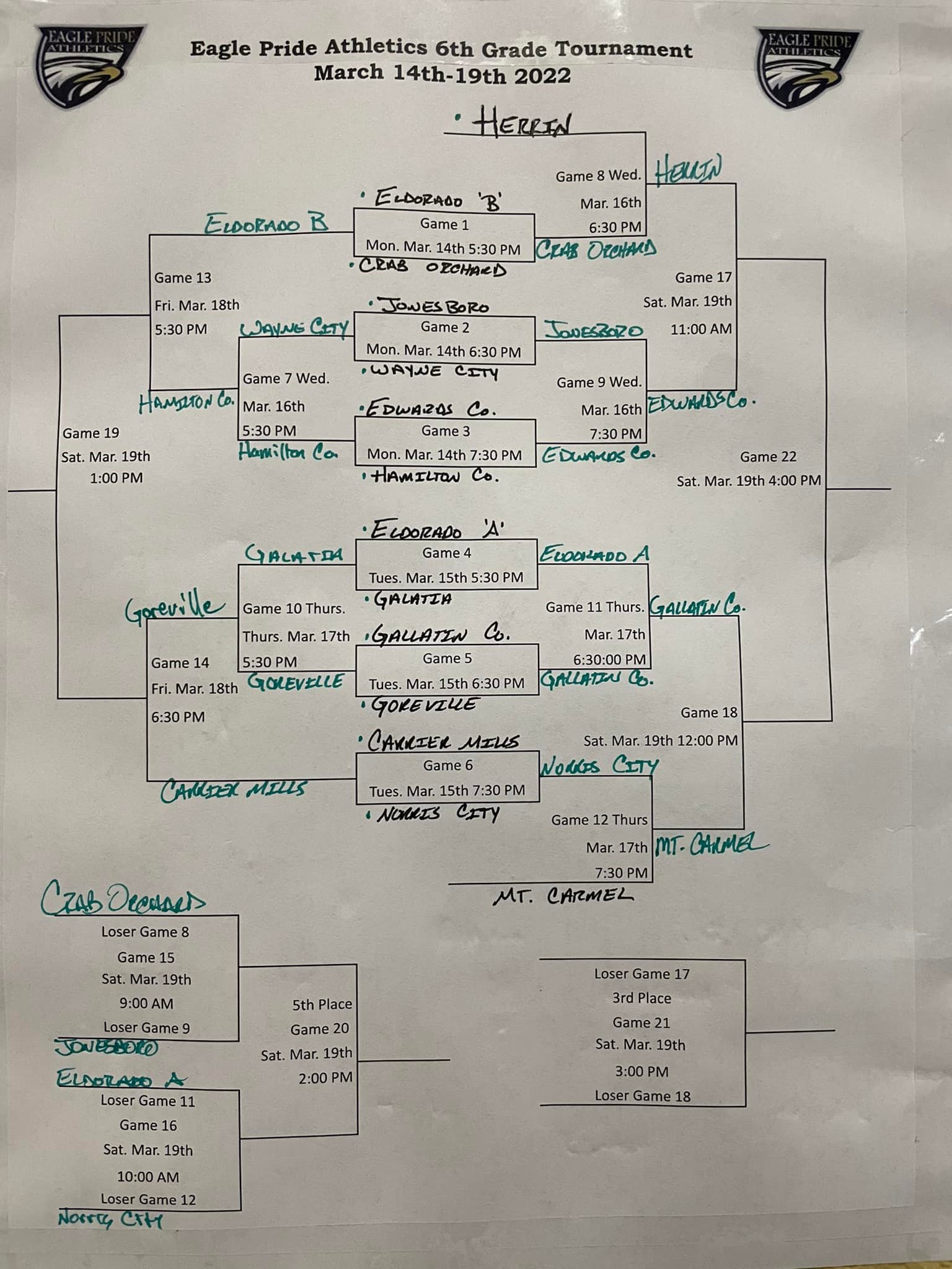 Updated 6th Grade Tournament Bracket - Eagle Pride Athletics