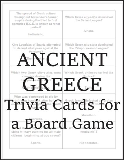 Ancient Greece Study Game Cards - Free... - Student Handouts