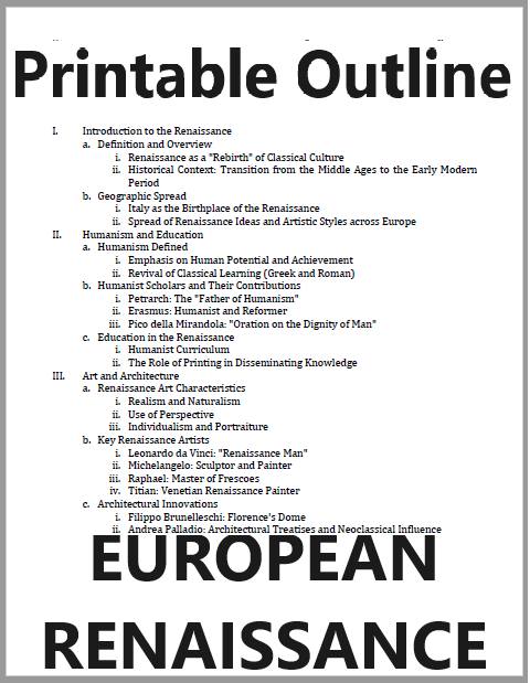 European Renaissance Printable Outline... - Student Handouts | Facebook